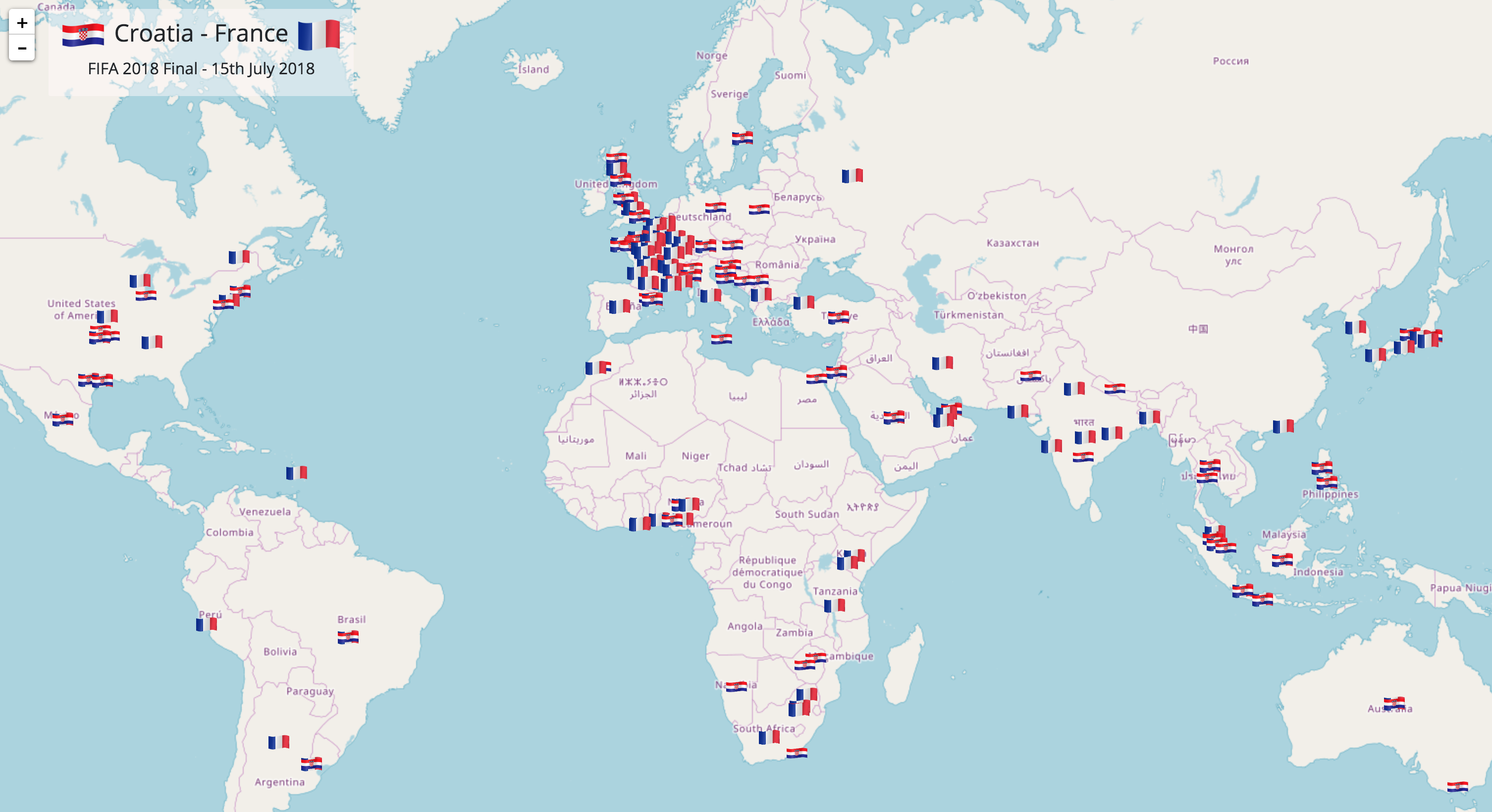 FIFA 2018 World Cup Live Map Using Twitter and Scaledrone